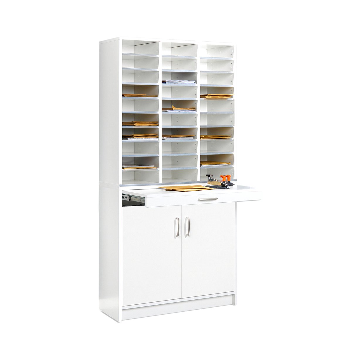 Complete mail sorting system MESSENGER, with doors, white | AJ Products