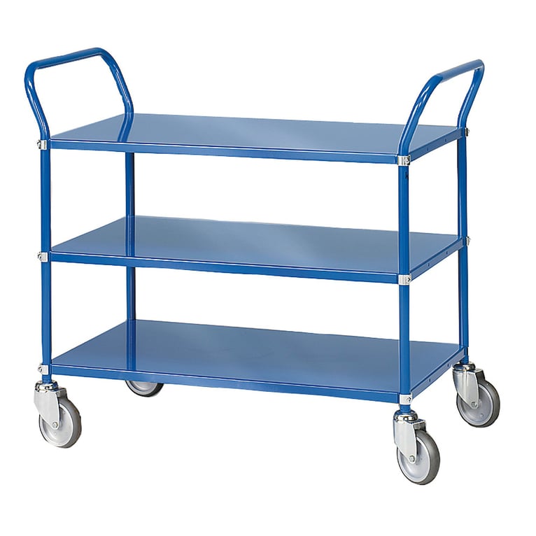 Shelf trolley SHUTTLE, 3 shelves, 250 kg load, 950x550x940 mm, blue ...