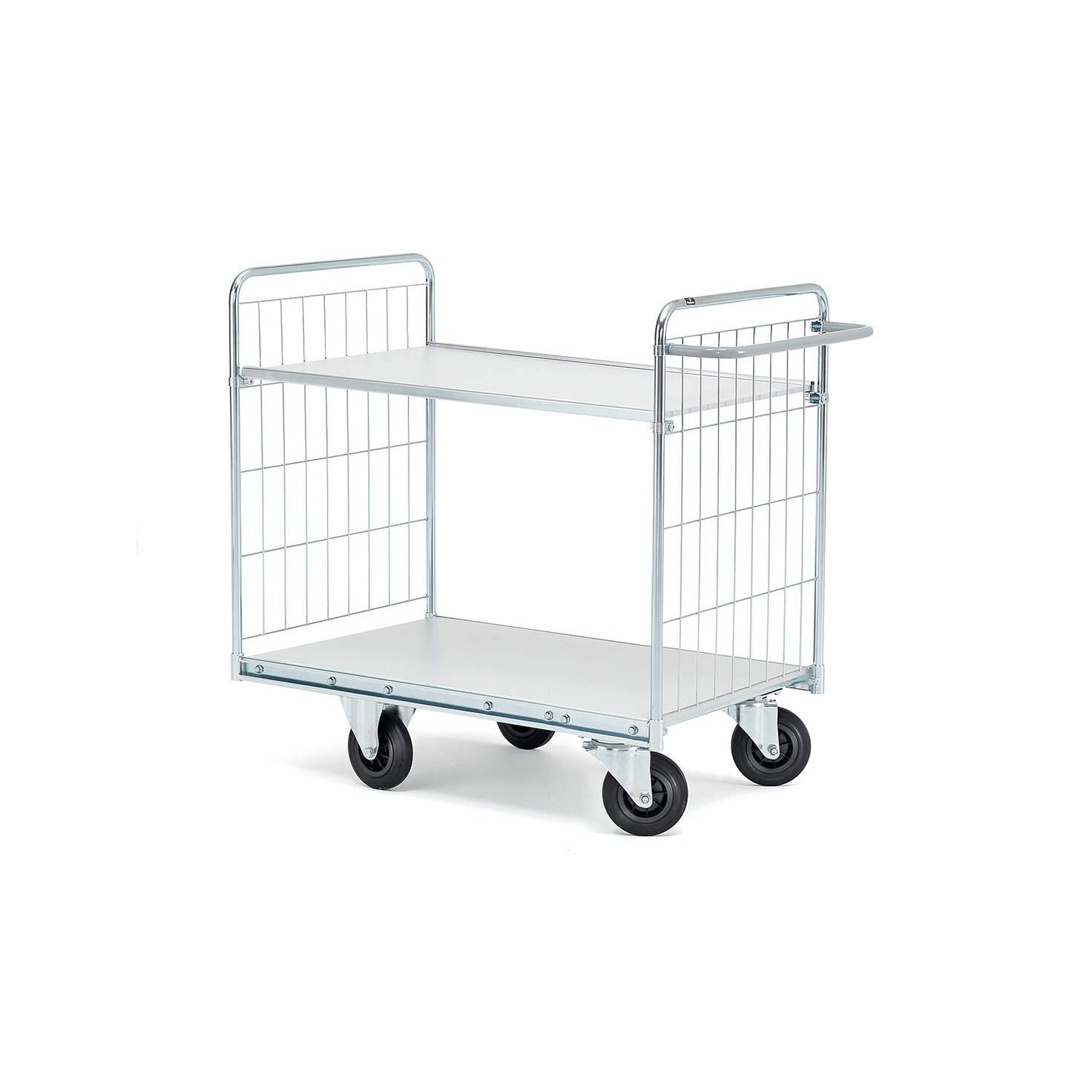 Easy roll shelf trolley CARRIER, 2 shelves, 1000x600 mm | AJ Products