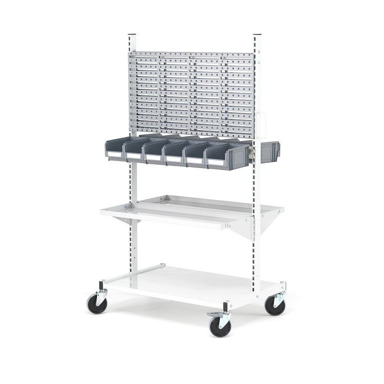 Mobile tool panel with storage bins, 1625x900x600 mm | AJ Products