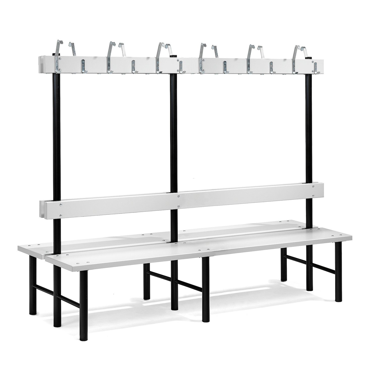 Double bench STADIUM + hook rail, 12 hooks, 2000x780x1600 mm, grey | AJ ...