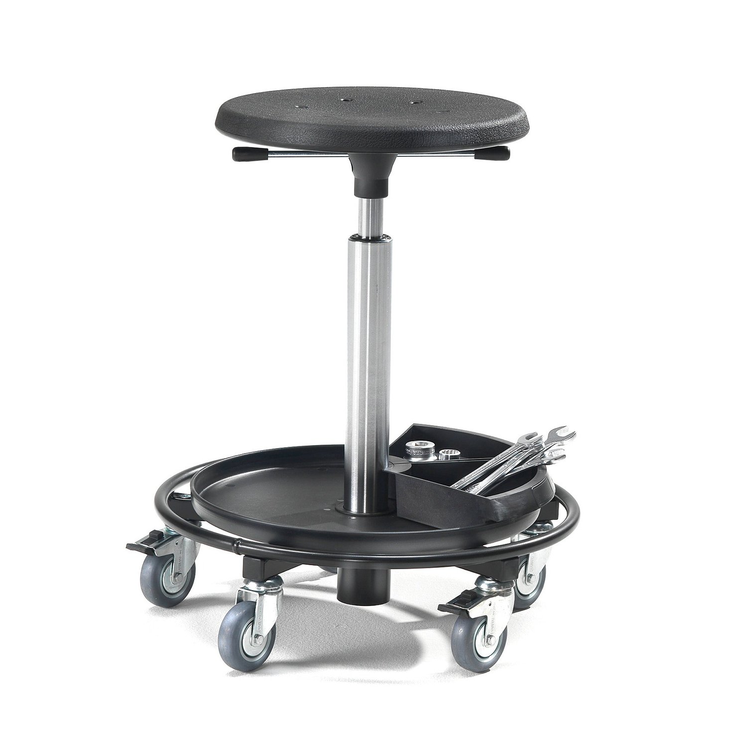Wheel-stool JENSEN, H 540-800 mm, black PU seat | AJ Products