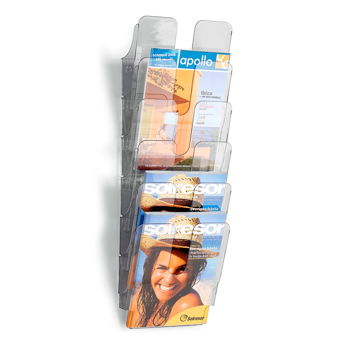 Brochure rack EDITION, 6 A4 portrait comps, transparent | AJ Products