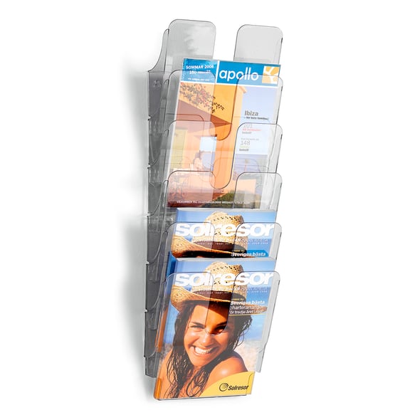 Brochure rack EDITION, 6 A4 portrait comps, transparent | AJ Products
