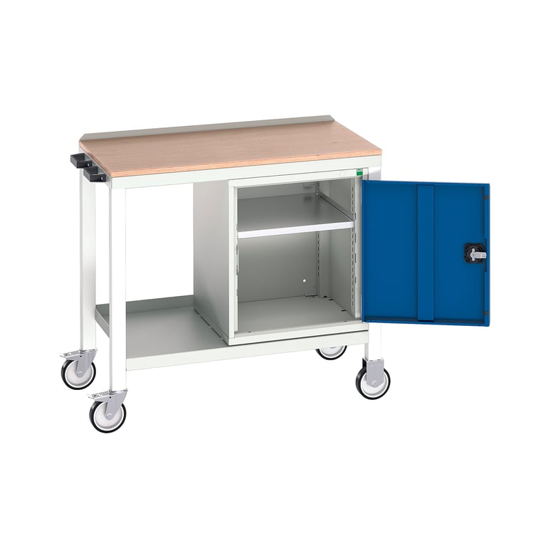 Mobile workbench with cupboard BOTT®, 250 kg load, 1000x600x930 mm ...