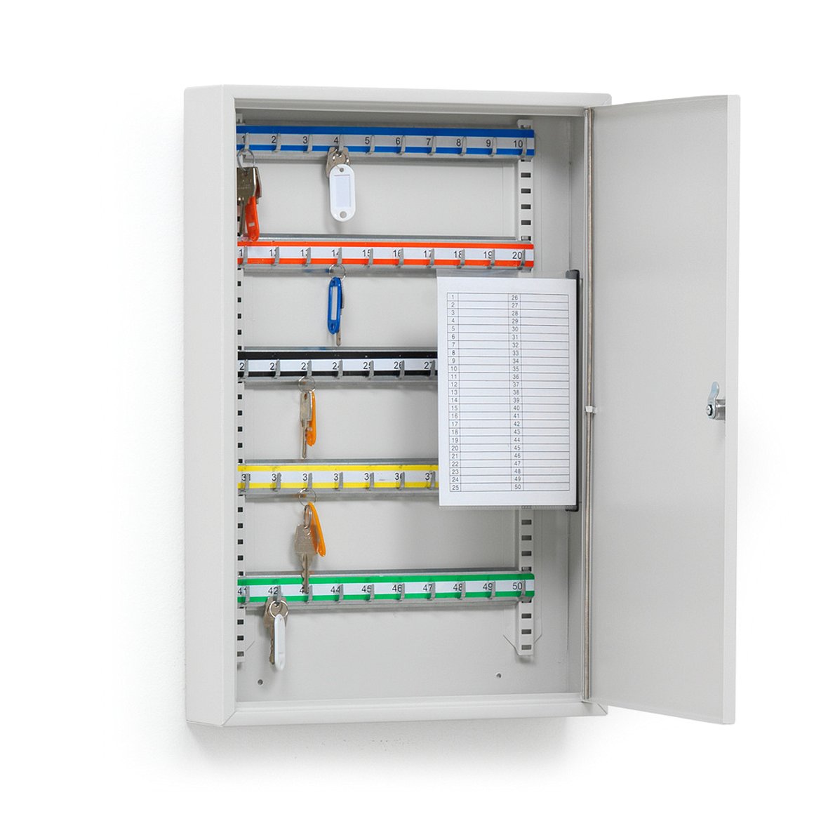 Large key cabinet ROWLEY, 50 hooks, 550x380x80 mm | AJ Products