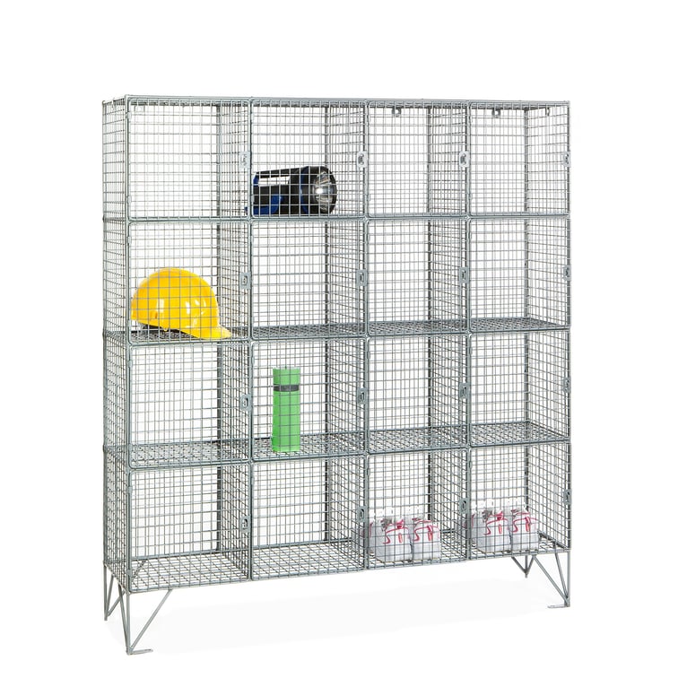 Mesh locker, 16 comps, with doors, 1360x1220x457 mm | AJ Products