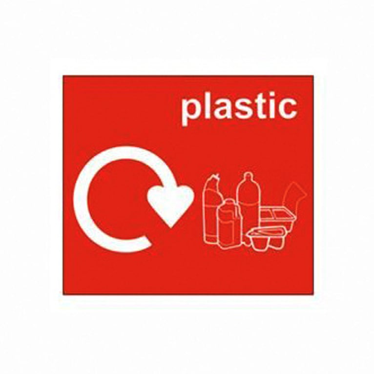 Recycling sticker, plastics, 150x130 mm, red | AJ Products