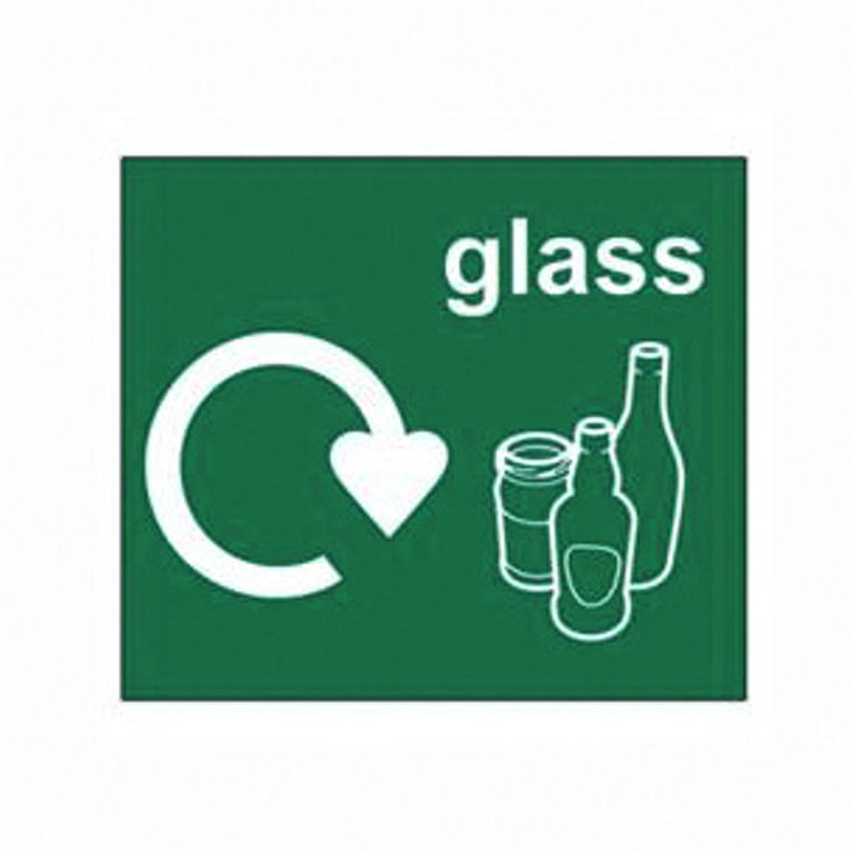Recycling sticker, glass, 150x130 mm, green | AJ Products