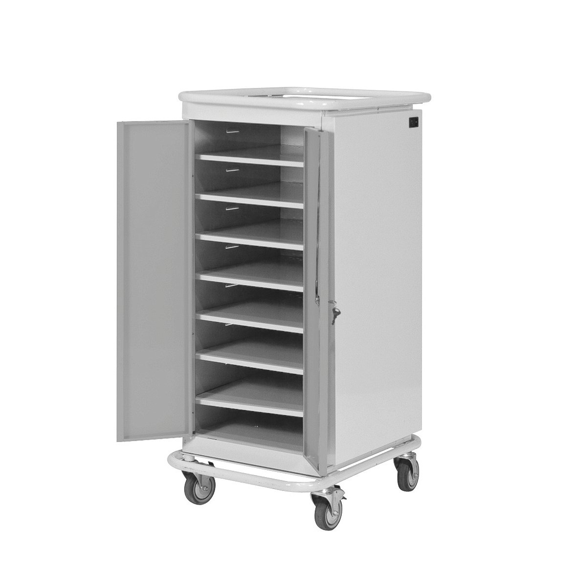 Charging laptop trolley, narrow, 8 comps, grey | AJ Products