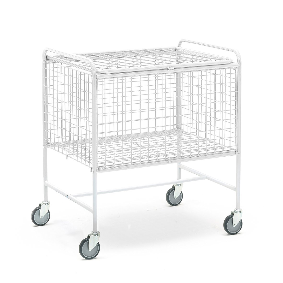 Wire mesh trolley VAN with lid, white | AJ Products