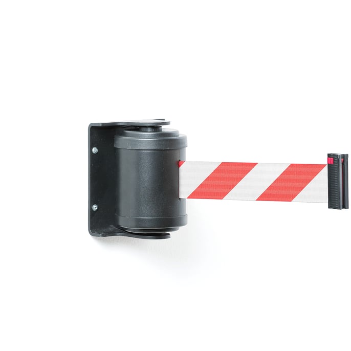 Belt barrier, 180°, L 4500 mm, black, red/white belt | AJ Products