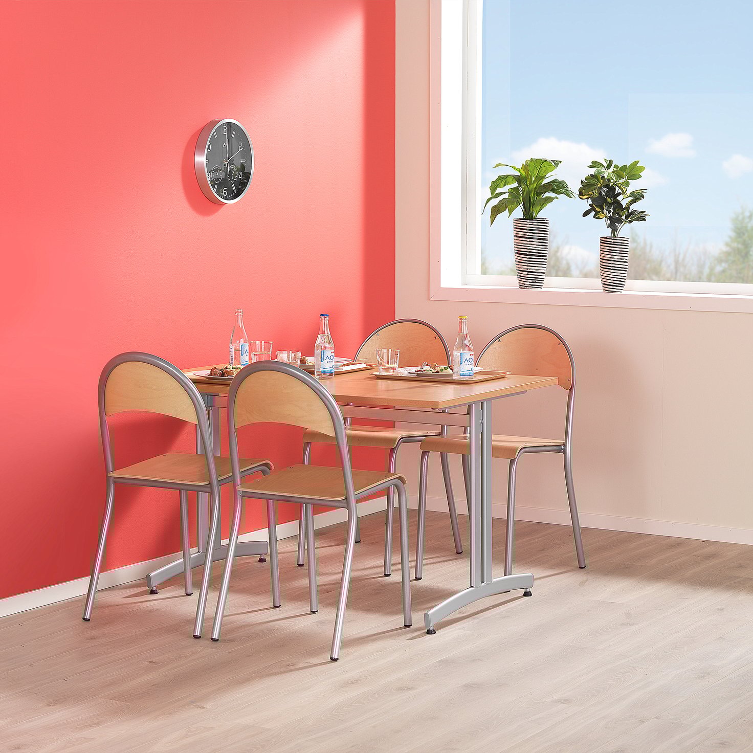 Canteen chair TAMPA, beech, alu grey | AJ Products