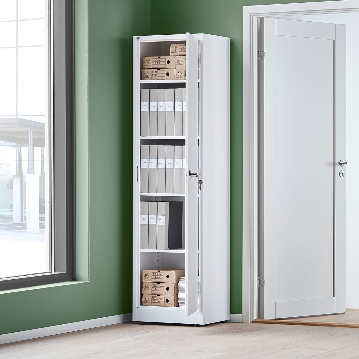 Narrow storage cabinet SMART, 1900x530x400 mm, white | AJ Products