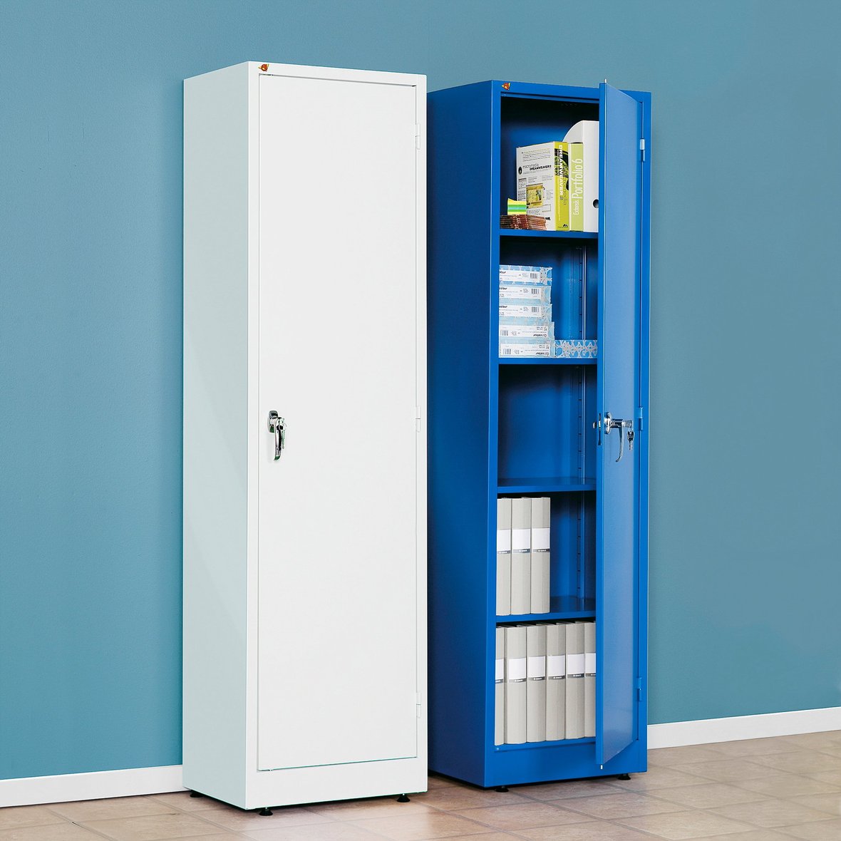Narrow storage cabinet SMART, 1900x530x400 mm, white | AJ Products