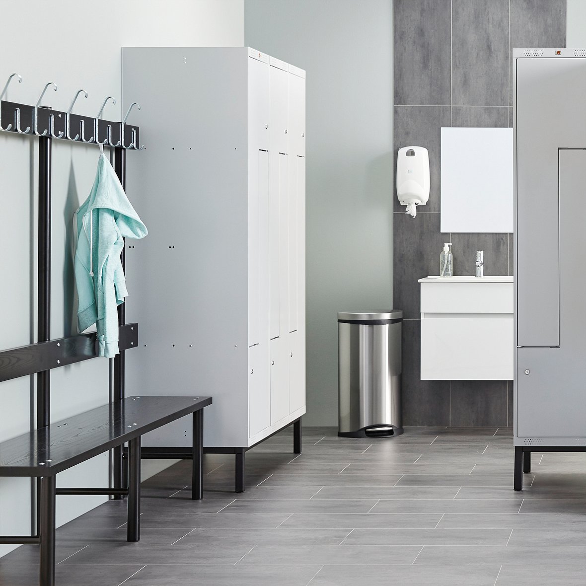 Z-lockers CLASSIC, 3 modules, 6 doors, 1740x1200x550 mm, grey | AJ Products