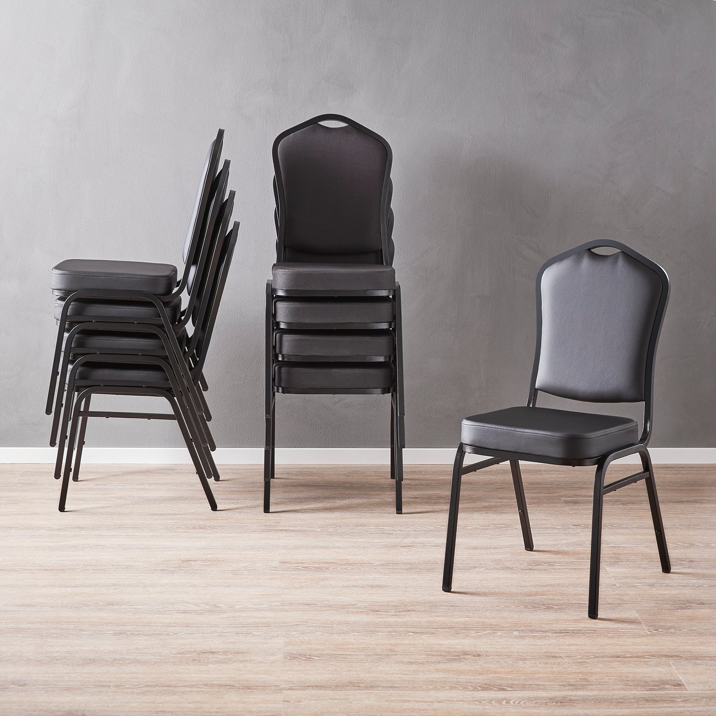 Stacking restaurant chair CHICAGO, black skai, black | AJ Products