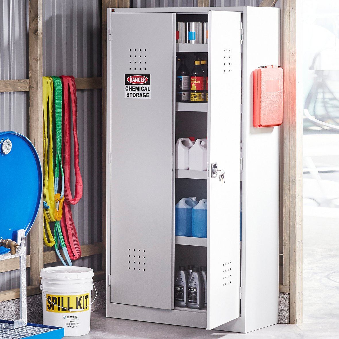 Chemical cabinet, 1900x1000x400 mm, grey | AJ Products