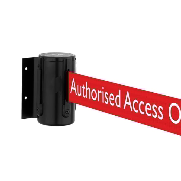 Tensabarrier® small printed belt barrier, Authorised Access Only, 2.3 m ...