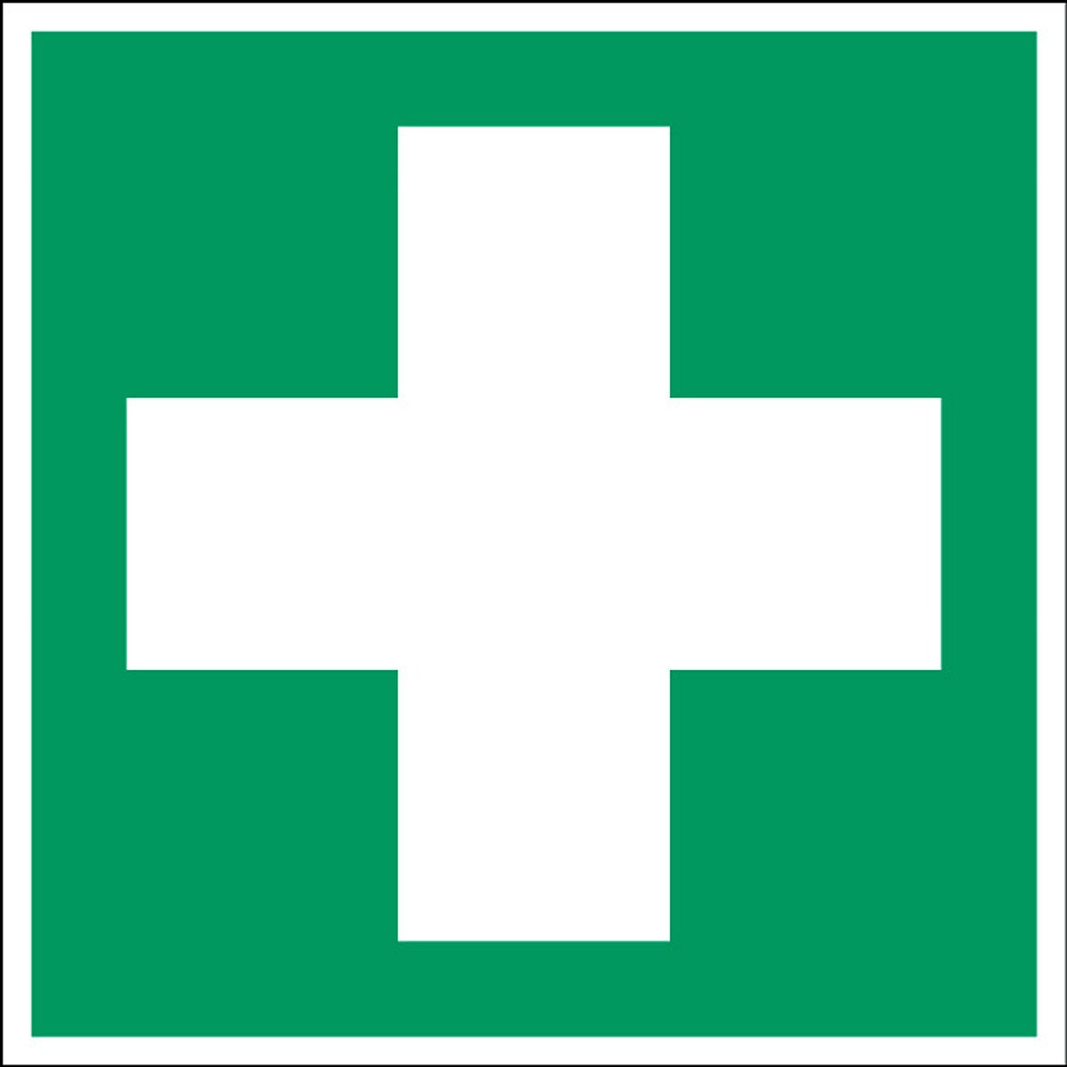 First aid sign, adhesive polyester, 200x200 mm | AJ Products
