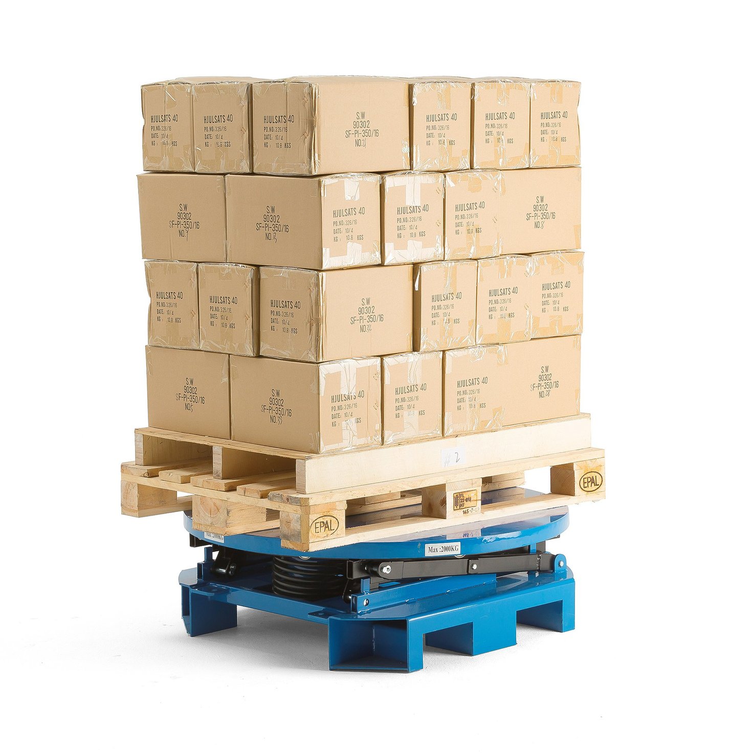 Pallet positioner with automatic height adjustment, 2000 kg | AJ Products
