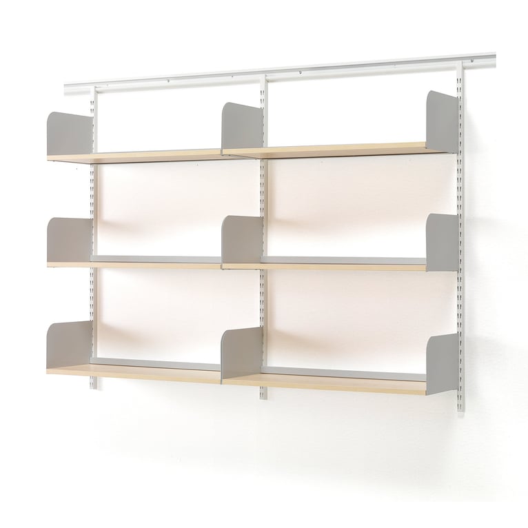 Wall mounted wide shelving unit, 1600x300x1230 mm, birch, silver | AJ ...