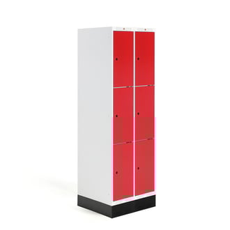 Student locker ROZ, 2 modules, 6 doors, 1890x600x550 mm, red, incl ...