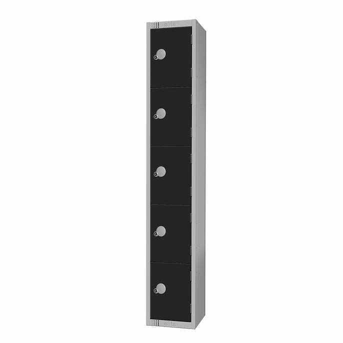 Elite locker, 5 door, 1800x300x300 mm, black | AJ Products