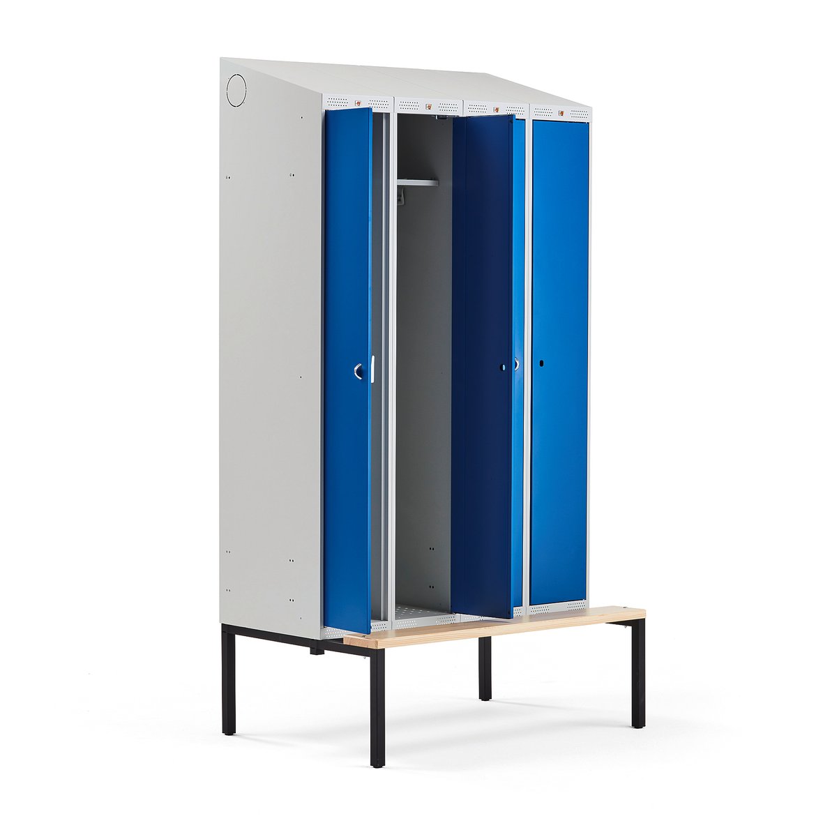 Clean-dirty locker CLASSIC COMBO, bench, 4 doors, 2290x1200x550mm, blue ...