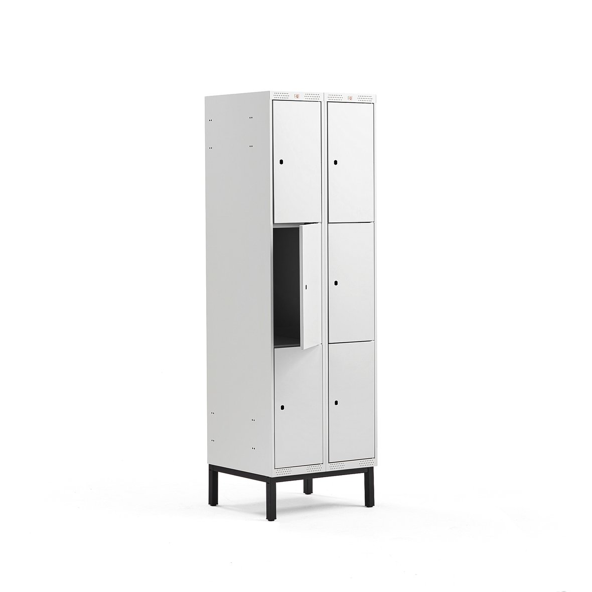 3 door locker CLASSIC, leg frame, 2 modules, 1940x600x550mm, grey | AJ ...