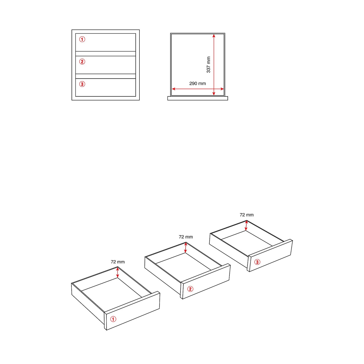 Skuffeindsats med 3 små skuffer, hvid | AJ Produkter