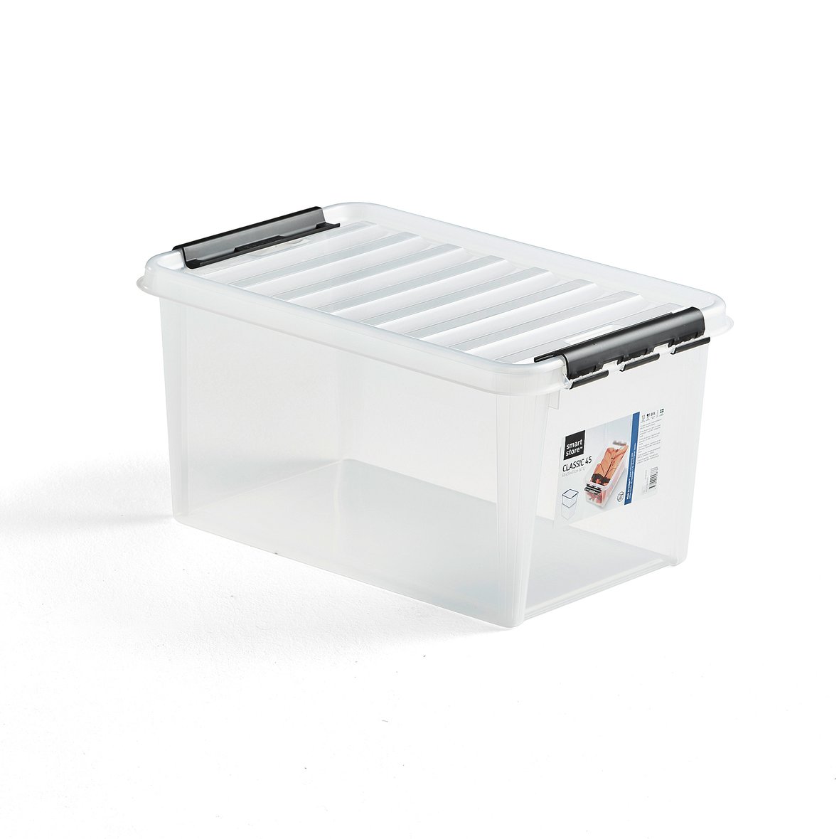 Plastkasse LEE med lokk, 47 l, 5 stk, L590 B390 H310 mm, transparent ...