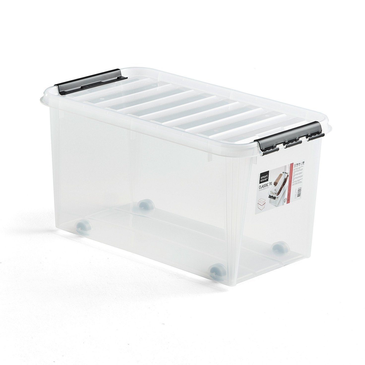 Plastični zaboj s pokrovom, 70 l, 4 kom, 720x400x380 mm, prozoren | AJ ...