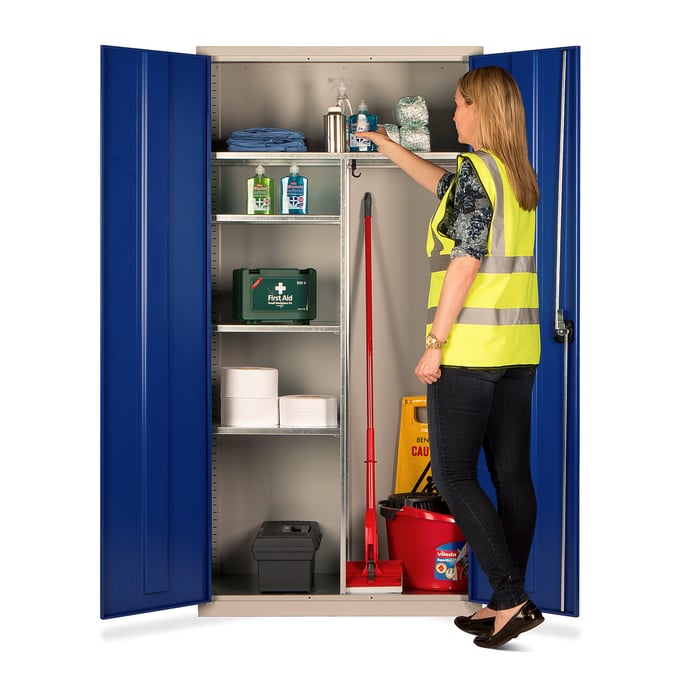 Janitorial cupboard, 1830x915x457 mm, blue | AJ Products