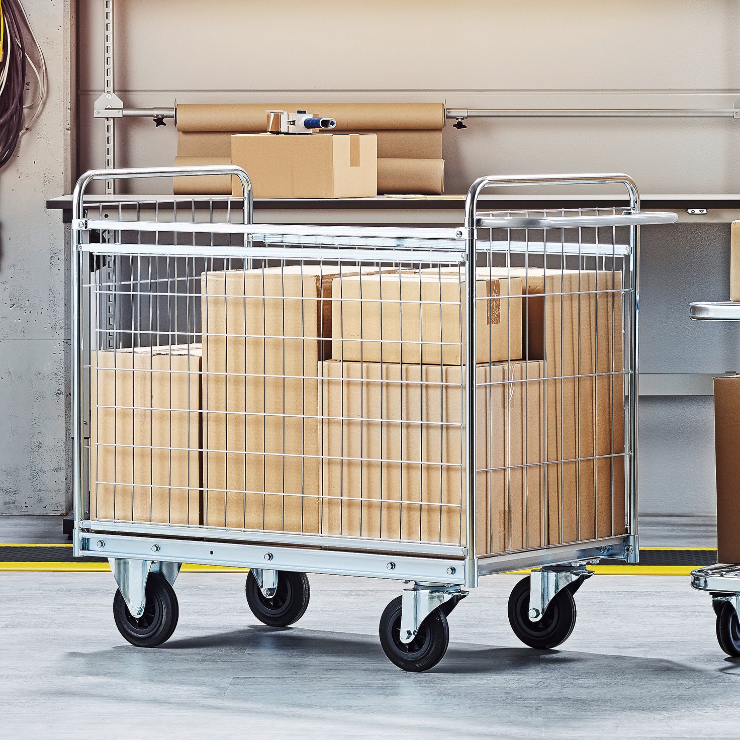 Wire mesh distribution trolley CARRIER, 1190x650x1030 mm | AJ Products