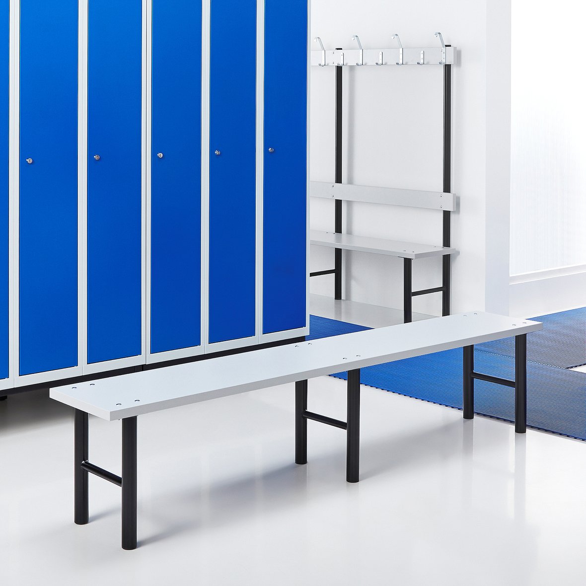 Changing room bench STADIUM, 2000x360x430 mm, grey, black | AJ Products