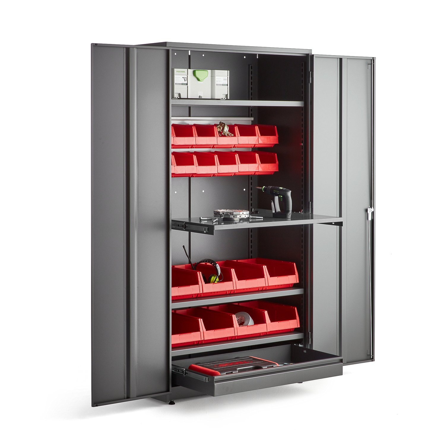 Complete tool cabinet set SUPPLY, key lock, 1900x1020x500 mm, grey | AJ ...