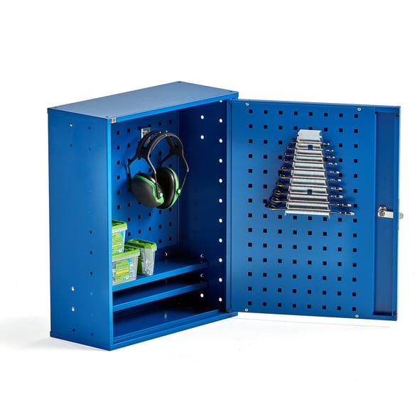 Small component cabinet SERVE with tool panels, 580x470x205 mm, blue ...