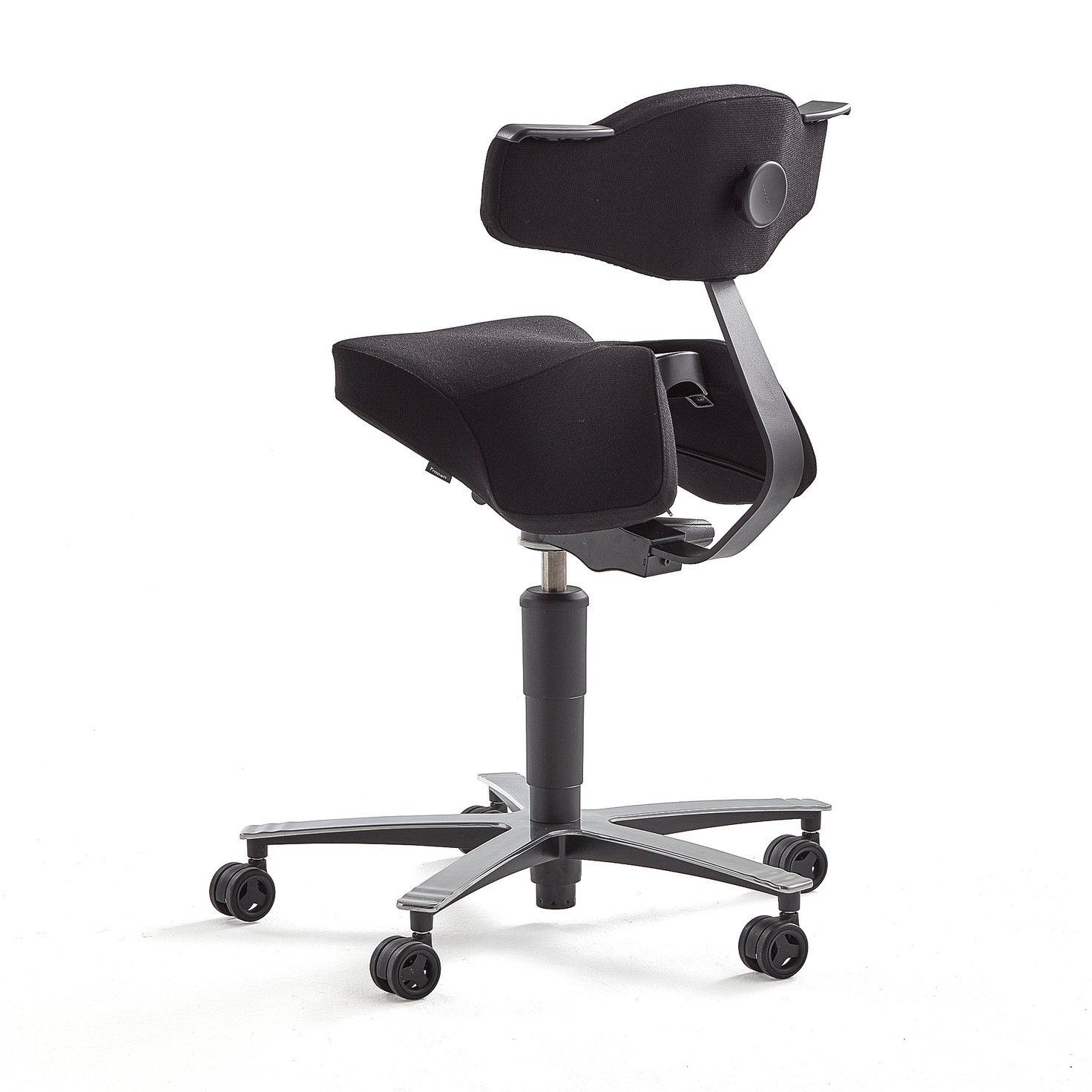 Saddle chair EPSOM with backrest and rocking mechanism, black | AJ Products