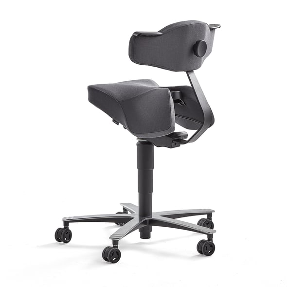 Saddle chair EPSOM with backrest and rocking mechanism, grey | AJ Products