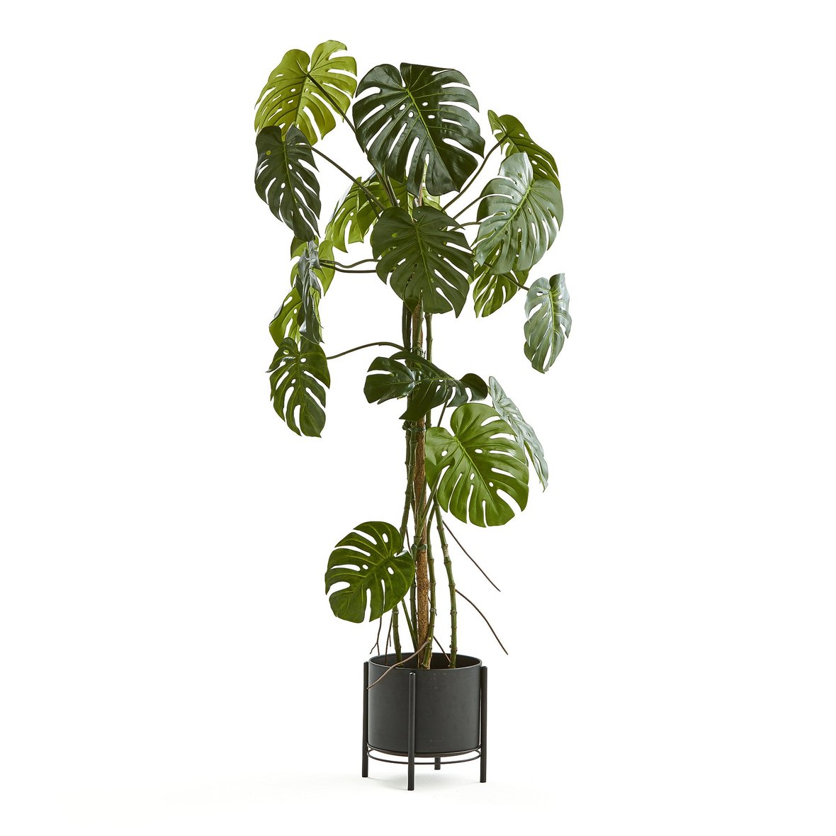 Artificial Monstera plant, H 1800 mm, incl. black steel pot on stand ...