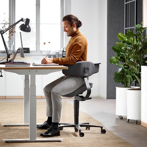 Saddle chair EPSOM with backrest and rocking mechanism, grey | AJ Products