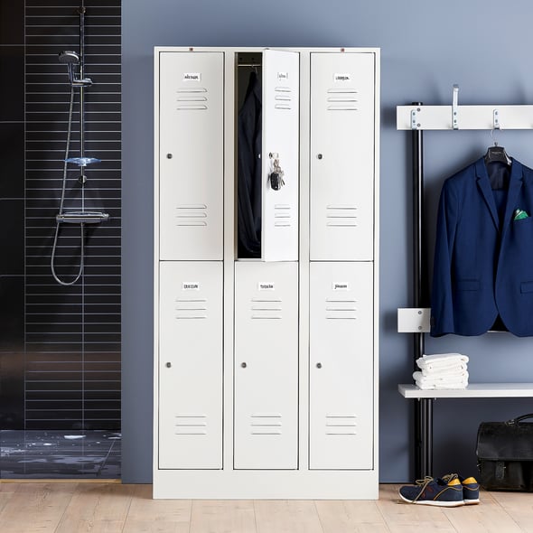 Compartment locker CAMPUS, 3 modules, 6 doors, 1800x900x500 mm, light ...