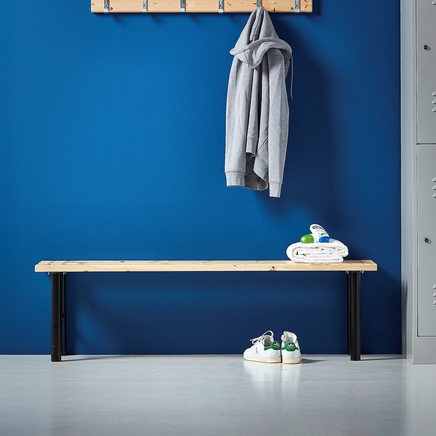 Changing room bench STADIUM, 1500x360x430 mm | AJ Products