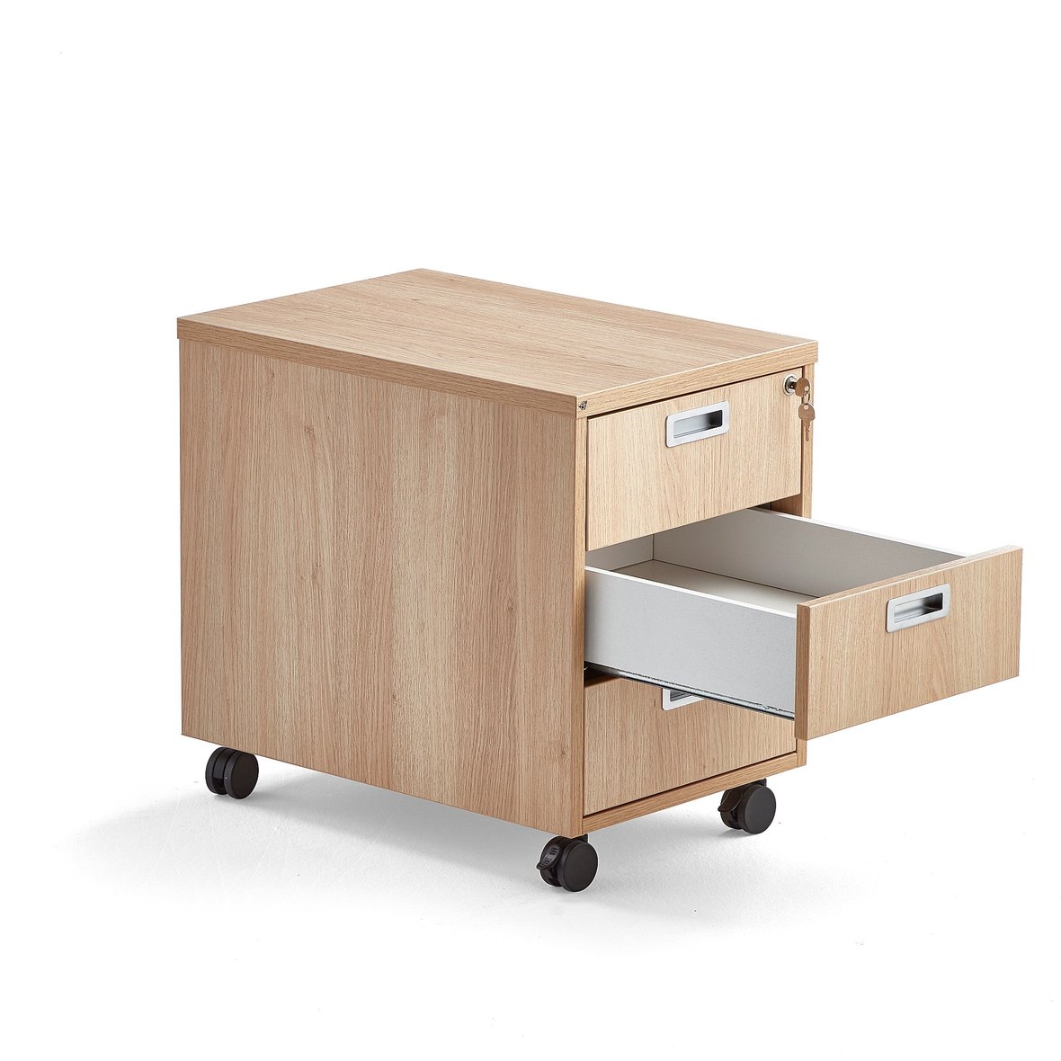 Rollcontainer MODULUS, 3 Schubladen, abschließbar, Eiche | AJ Produkte