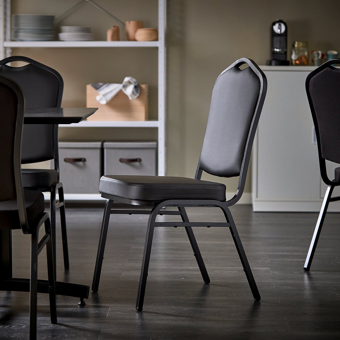 Stacking restaurant chair CHICAGO, black skai, black | AJ Products