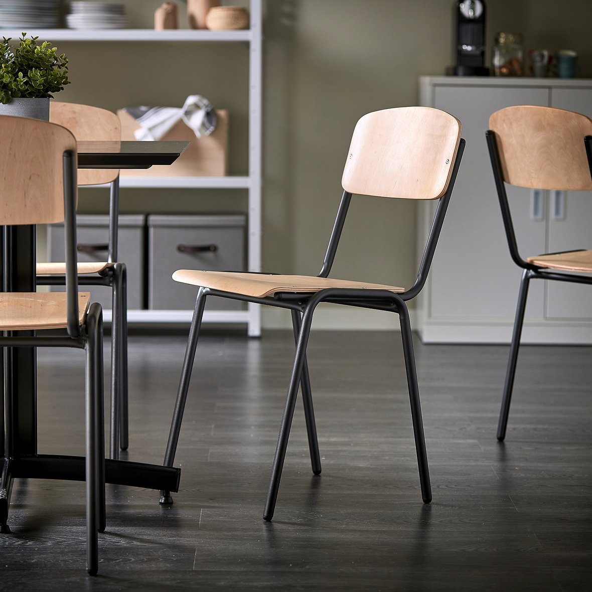 Canteen chair CLINTON, birch, black | AJ Products