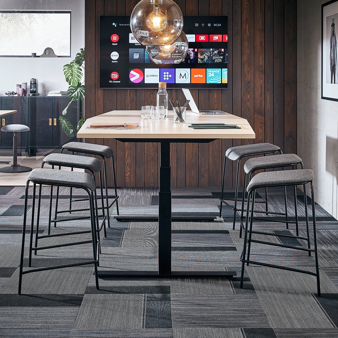 Standing conference table MODULUS, 2400x1200 mm, black frame, birch ...