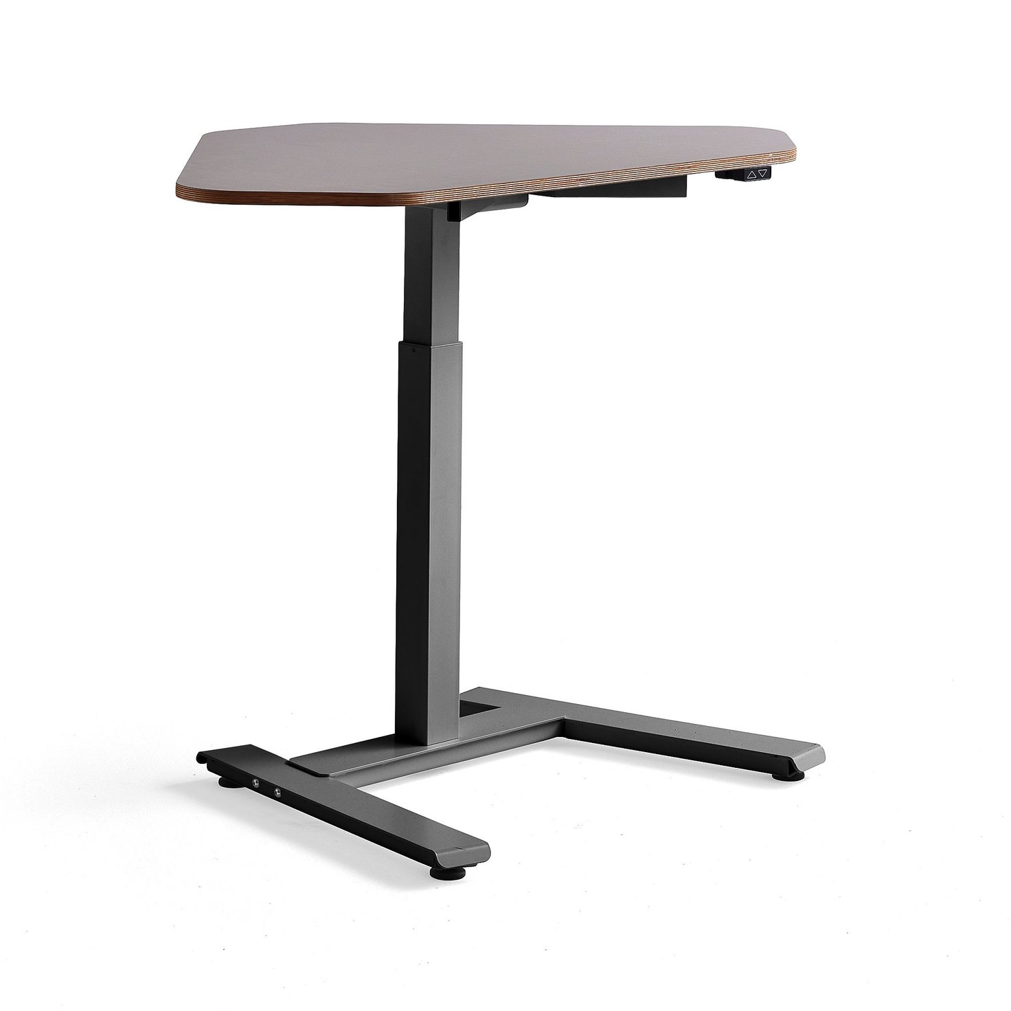 Standing corner desk NOVUS, 1200x750 mm, black frame, clay grey table ...