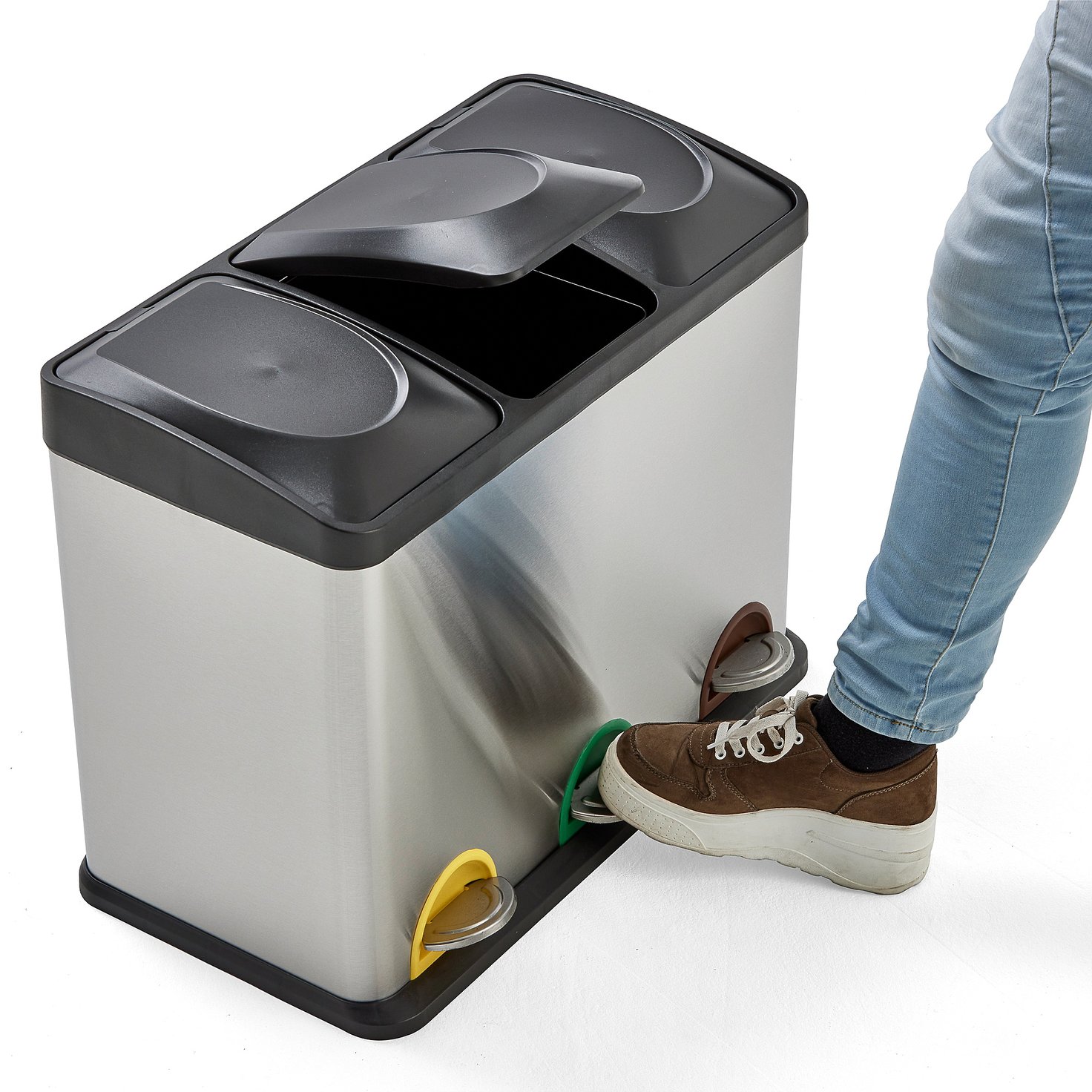 Waste sorting unit ADDISON, 3 bins, 480x590x340 mm, 45 L | AJ Products